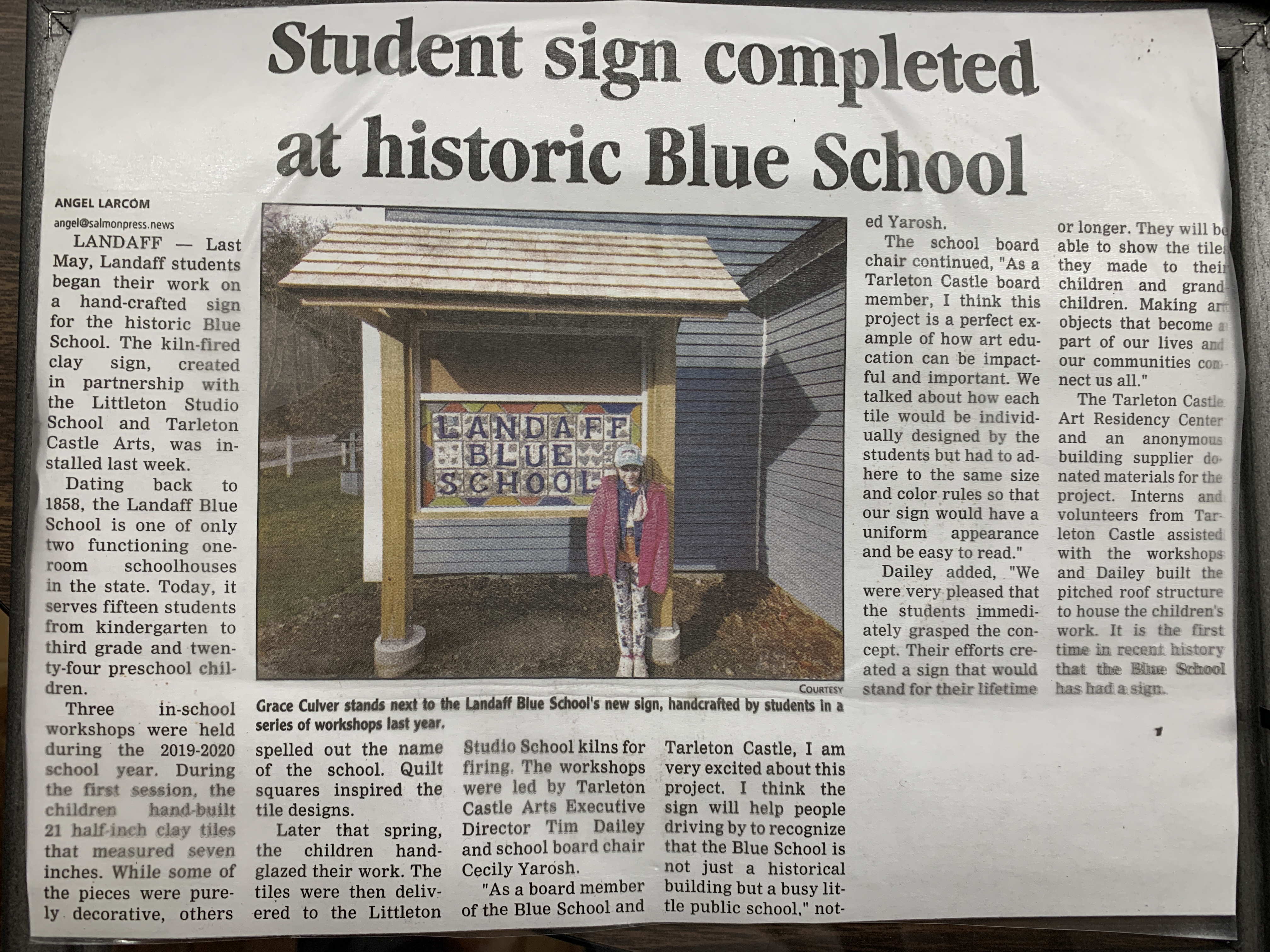 Blue School Sign | The Landaff Ledger
